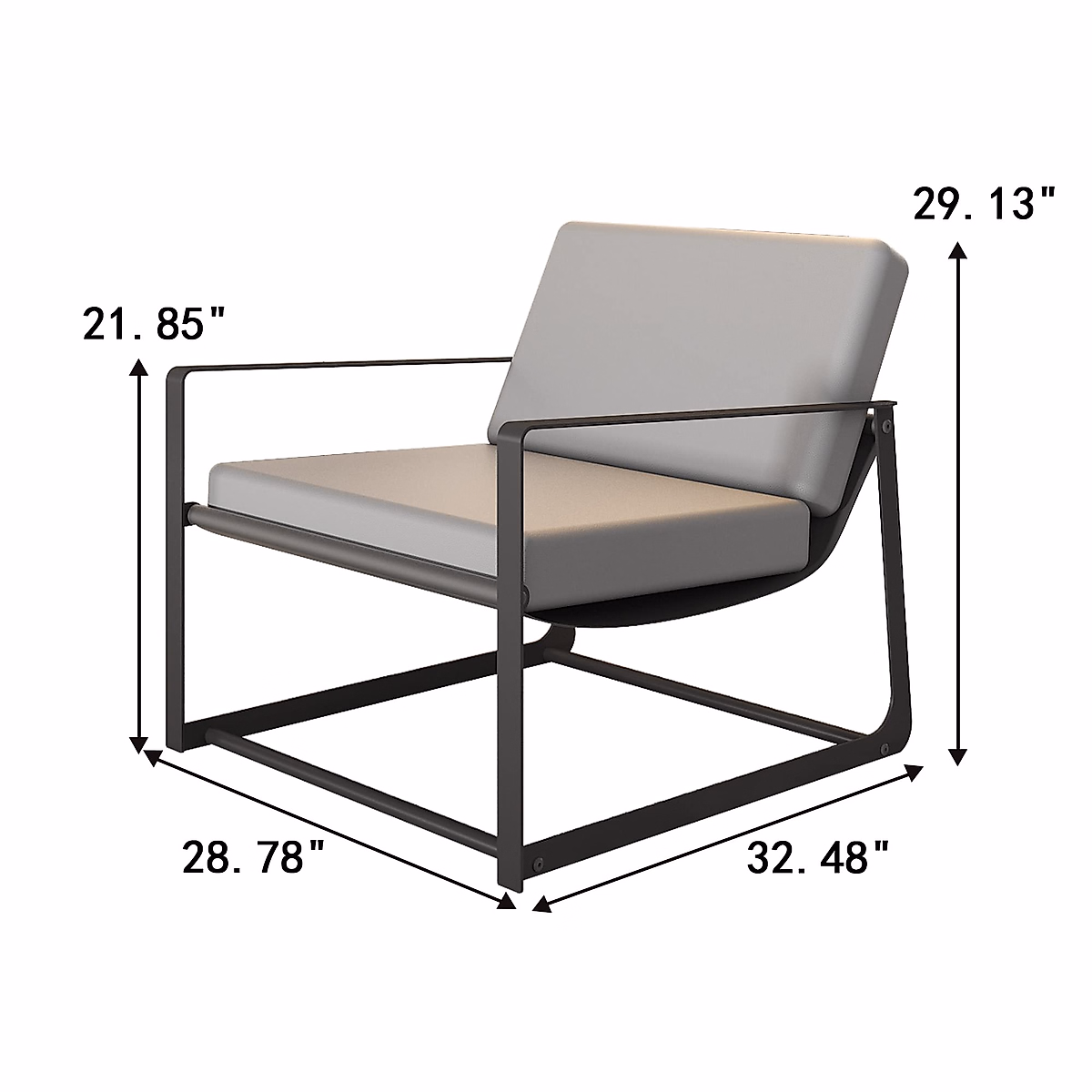 Modern Faux Leather Accent Chairs, Mid-Century Armchairs Ergonomic Chair Reception Chair with Metal Frame for Living Room Bedroom, Study Room (Grey)