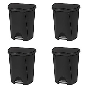Sterilite 10949004 6.6 Gallon/25 Liter StepOn Wastebasket, Black, 4-Pack