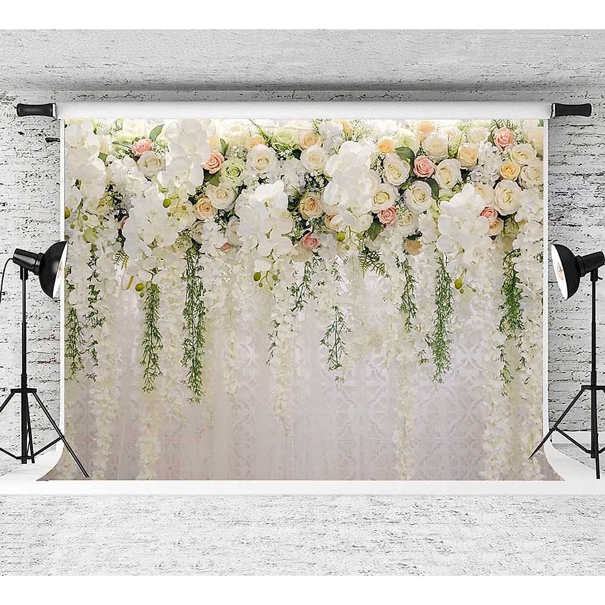YQ 7x5ft White Rose Floral Photography Backdrops Bridal Shower Wedding Flowers Wall Decoration Photo Background Girl Woman Birthday Party Banner Baby Shower Cake Table Decor Studio Props Booth