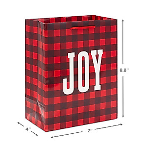 Hallmark Image Arts 8" Medium Christmas Gift Bags (8 Red and Green Bags: Plaid, Snowflake, Joy, Deer) for Teachers, Coworkers, Family