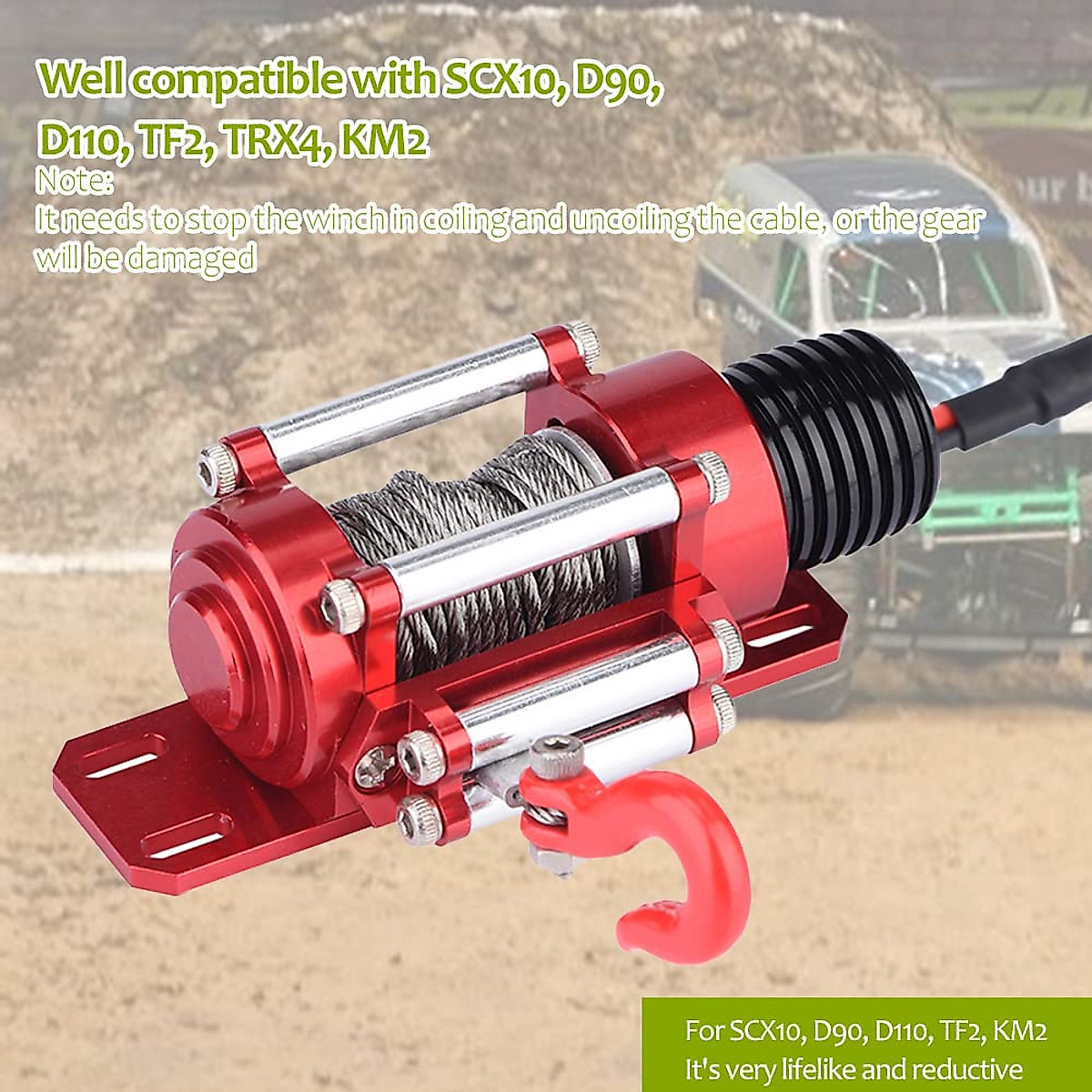 Tbest RC Car Winch, 1/10 Scale Winch Controller Simulated Toy Winch RC Model Vehicle Crawler Car Accessory for RC Crawler