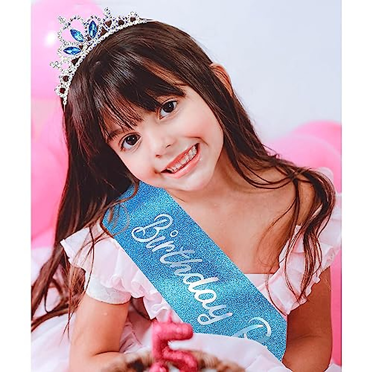 Chanaco Birthday Sash Birthday Girl Headband Set Birthday Crown Birthday Girl Sash Birthday Crown for Girls Princess Tiara Blue Happy Birthday Decorations Birthday Gifts