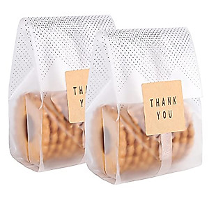 LOKQING Cellophane Treat Bags Cookie bags for Packaging Clear Gift Bags with Stickers for Cookies,Candy,Chocolates(100 PACK,9x3.3inch)