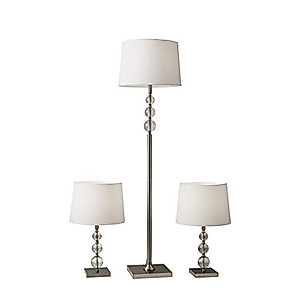 Adesso 1585-22 Olivia 3-Piece Floor Lamp Set, 60.5 in./23 in., 150W, Brushed Steel/White, 3 Steel Lamps