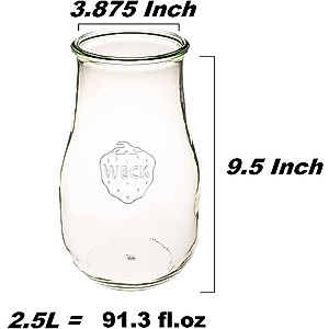 Weck Jars - Weck Tulip Jars 2.5 Liter - Sour Dough Starter Jars - Large Glass Jars for Sourdough - Starter Jar with Glass Lid - Tulip Jar with Wide Mouth - Suitable for Canning and Storage - 1 Jar