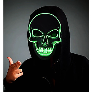WENTAOWULUE LED Halloween Face Mask Skull Skeleton Light Up Full Face Mask Green