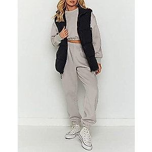 Zhiyouni Womens Puffer Vests Jackets Sleeveless Stand Collar Zipper Puffy Coats (Black-L)