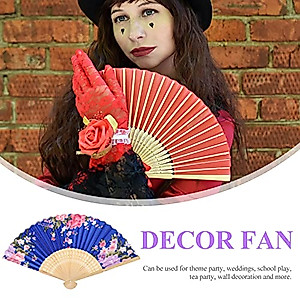 RAZZUM 2 Pcs Floral Folding Hand Fan Chinese Vintage Retro Silk Handheld Fans with Frames for Wedding Dancing Church Party Gifts Blue Fan