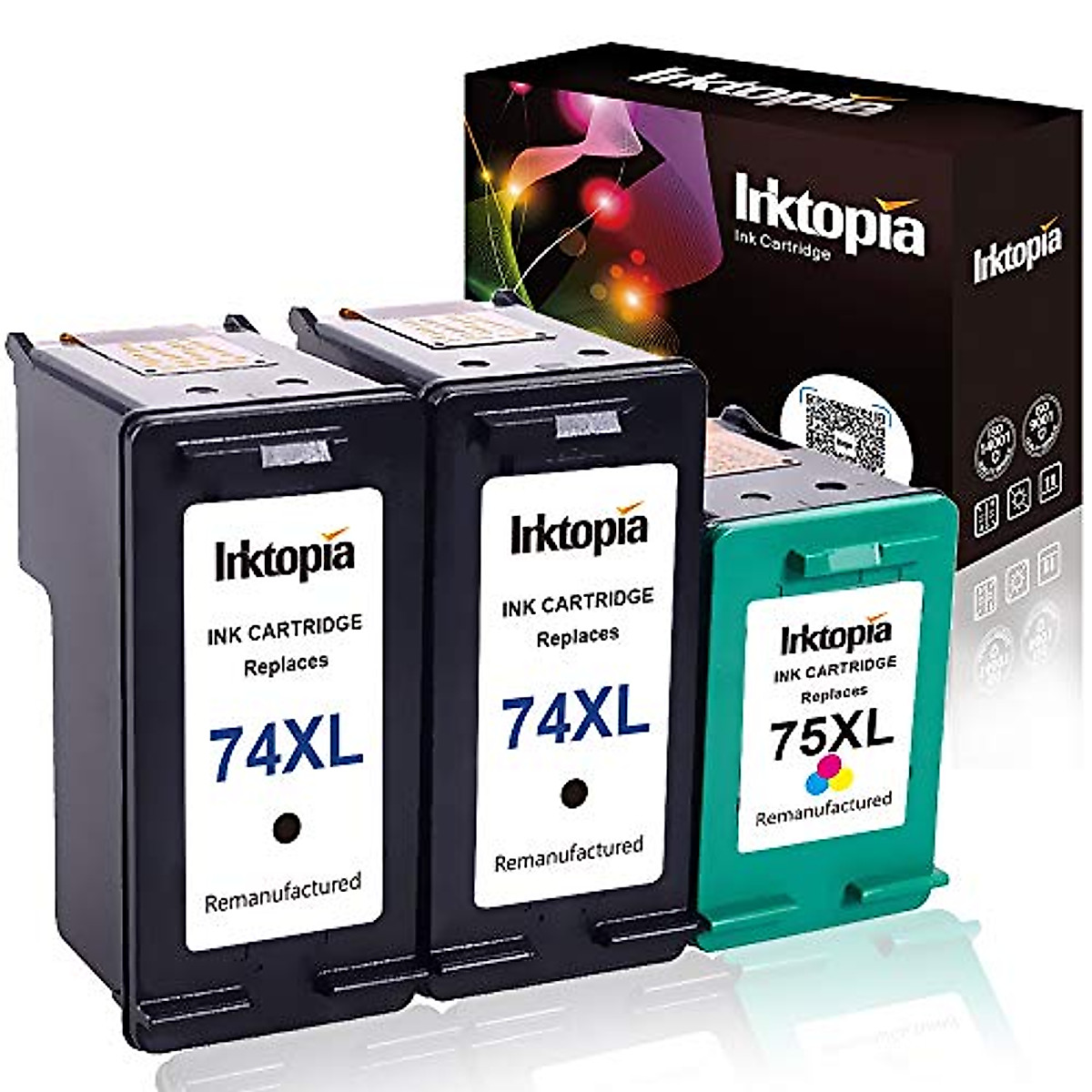 Inktopia Remanufactured Ink Cartridge Replacement for HP 74XL 74 XL CB336WN and HP 75XL 75 XL CB338WN (2 Black and 1 Tri Color) for HP Photosmart Series Printer