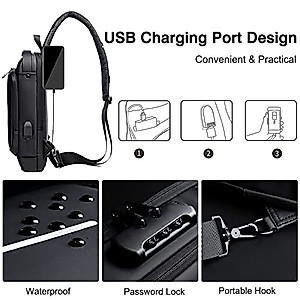 FANDARE Anti-theft Sling Bag Business Men Bag Chest Crossbody bags with USB Charging Port Waterproof Small Backpack for Outdoor Work Hiking Running Sport Travel Bag Black Brown