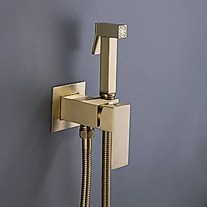 MINJING Bidet Sprayer Brushed Gold, Handheld Cloth Diaper Sprayer, Brass Bidet Faucet Warm Water, Bidet Attachments for Toilet Washing, Feminine Hygiene