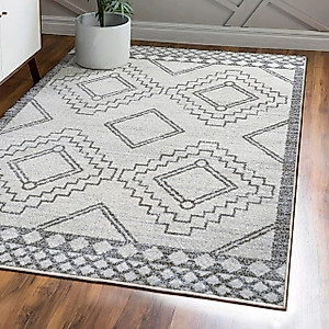 JONATHAN Y MOH200B-9 Amir Moroccan Beni Souk Indoor Area Rug, Bohemian, Scandinavian, Transitional, Bedroom, Kitchen, Living Room, Easy-Cleaning, Non-Shedding, 9 X 12, Cream/Gray