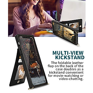 iPhone 11 case,Crossbody Wallet Case Leather with Card Holder,Kickstand,Magnetic Closure Flip Folio Zipper Purse,Adjustable Removable Strap,Square Corners Protective Back Cover for iPhone 11-Black