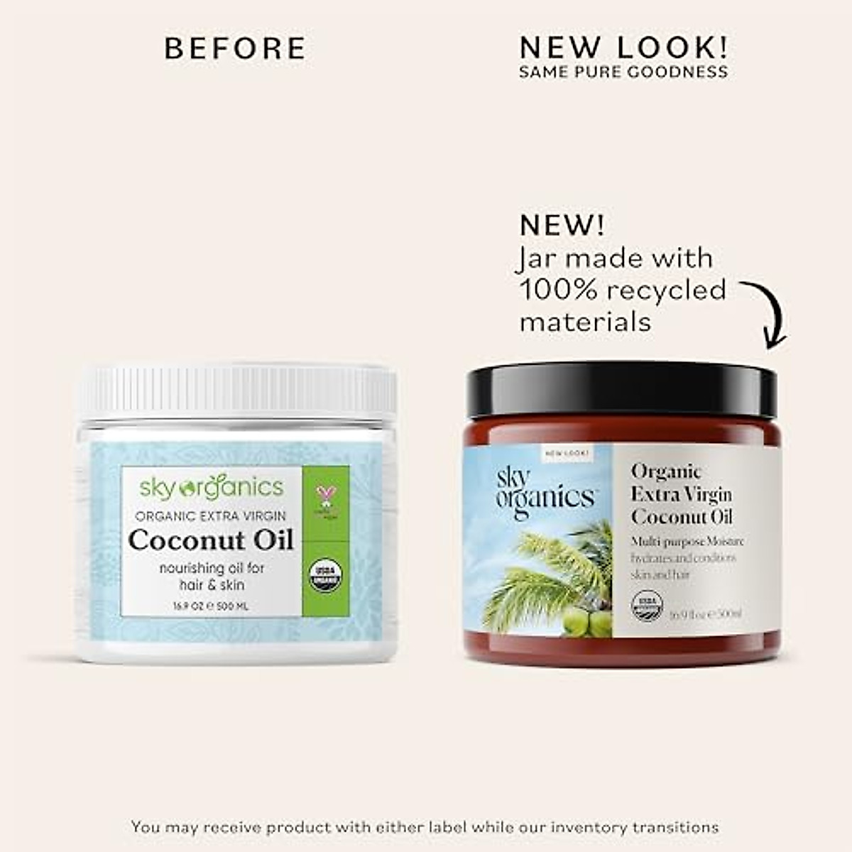 Sky Organics Organic Extra Virgin Coconut Oil for Hair & Skin, 100% Pure & Cold Pressed USDA Certified Organic to Moisturize, Soften & Nourish, 16.9 fl. Oz