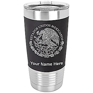 LaserGram 20oz Vacuum Insulated Tumbler Mug, Flag of Mexico, Personalized Engraving Included (Silicone Grip, Black)