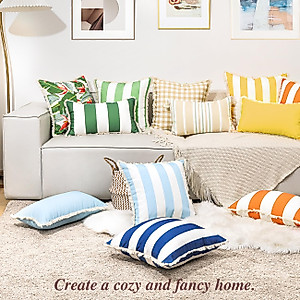 Lewondr Outdoor Throw Pillow Covers 12×20&18×18 Inch, Waterproof Throw Pillow Cases with Fringe, Striped Decorative Outdoor Cushion Covers for Garden, Patio, Couch, Balcony, 2 Pack, Beige