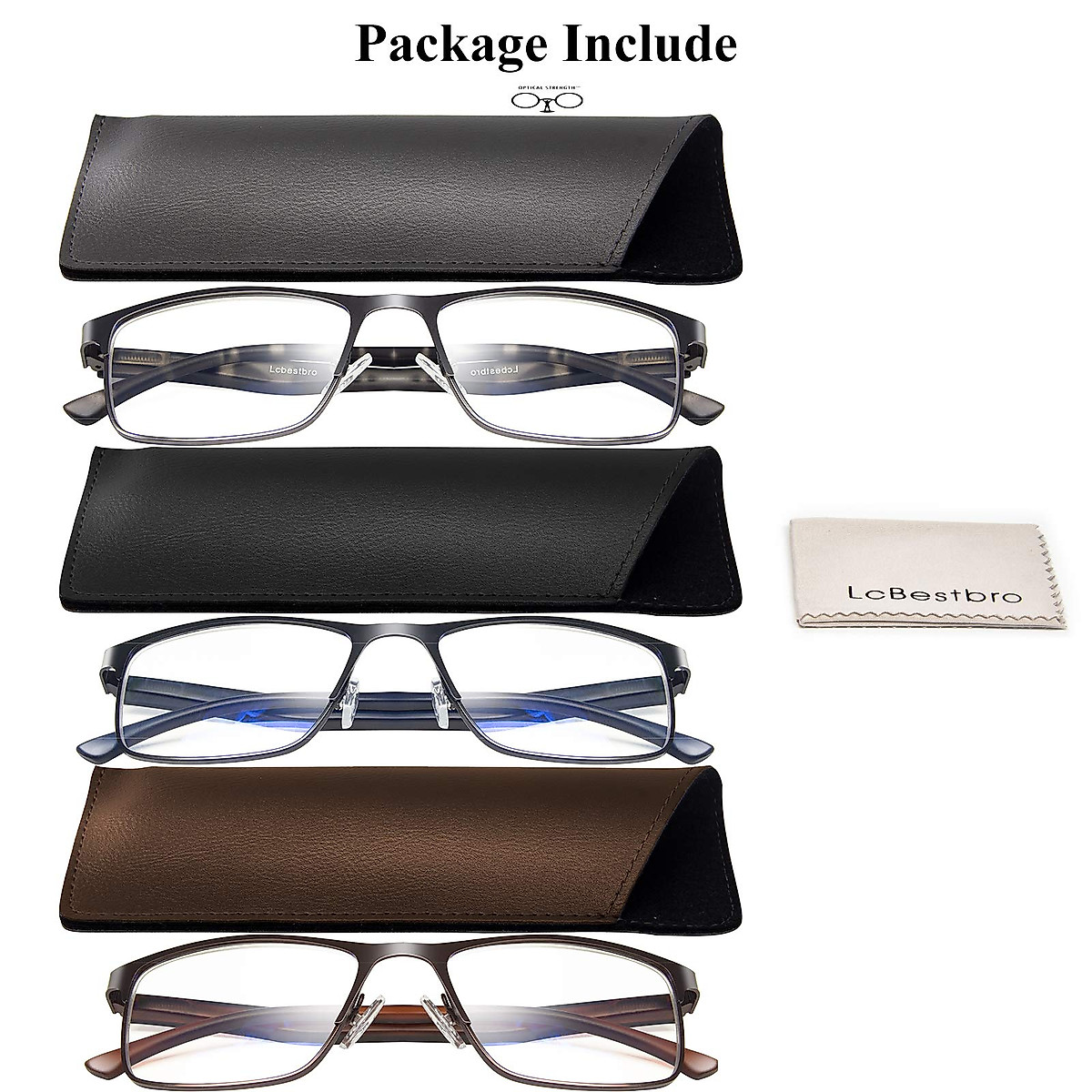Lcbestbro 3 Pack Business Blue light Blocking Reading Glasses for Men, 2.0 Metal Readers