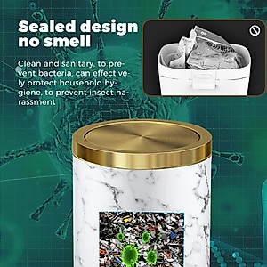 LEASYLIFE 15L4gallon,Leather Trash can,Bathroom Garbage can with lid,Trash Can with Flipping Lid,Garbage cans for Kitchen，Living Room. Metallic Gold (Marble)