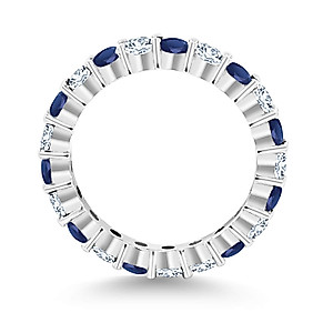 Gem Stone King 3.00 Cttw Blue Sapphire and White Created Sapphire Eternity Band Ring For Women In 925 Sterling Silver | Available in size 5, 6, 7, 8, 9