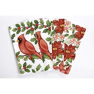 Ritz Dual Print Kitchen Towels, Watercolor Christmas Set, Great Christmas Gift, 100% Cotton, Highly Absorbent, Machine Washable, 4 Pack