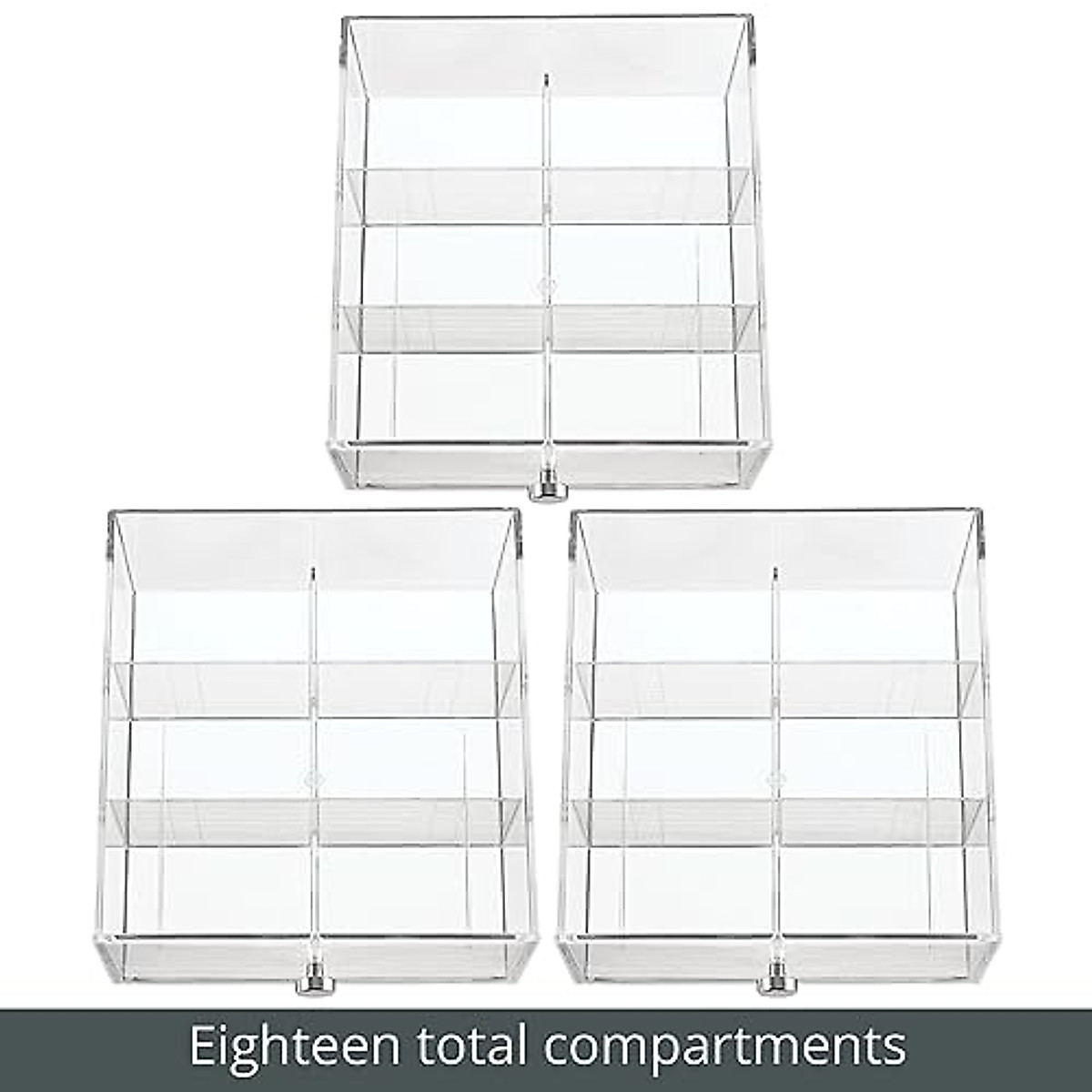 mDesign Plastic Wide Kitchen Pantry, Cabinet, Countertop Organizer Storage Station with 3 Drawers for Coffee, Tea, Sugar Packets, Sweeteners, Creamers, Drink Pods, Packets; 18 Sections, 2 Pack - Clear