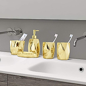 WYZQQ Luxury Gold Ceramic Bathroom Accessory Set, Bathroom Decor Including Soap Dispenser, Toothbrush Holder, Cup, Soap Dish, Tray - Creative Home Gift
