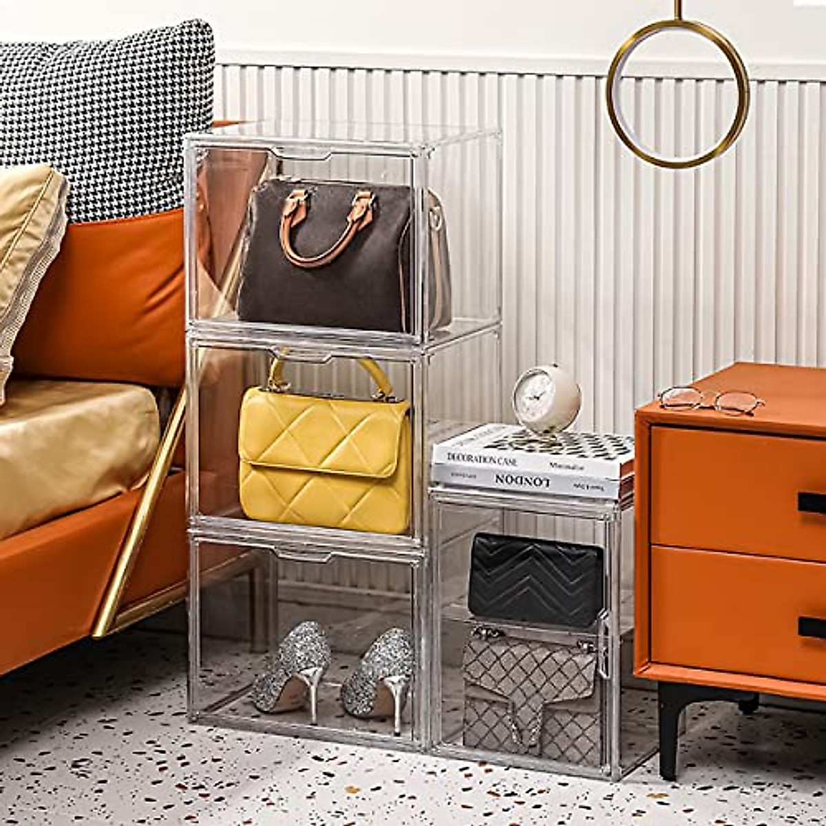 GZHOK 4 pack Clear Plastic Purse Organizer for Closet,Handbag Storage,Purse Storage Organizer,Clear Display Storage for Wallet,Shoes,Book,Cosmetic,Toys,Clothes