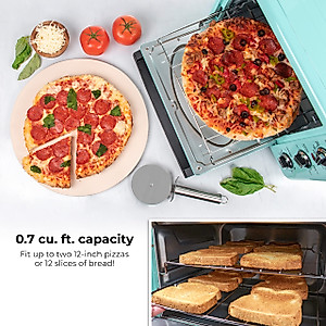 Nostalgia 0.7 Cu Ft Retro Air Fryer Oven with Bake, Toast, Air Fry, and Broil Functions | Large Capacity Fits 12 Slices of Bread, Two 12 in. Pizzas | Aqua