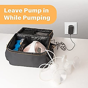 EliteMom Breast Pump Tote Bag (Patent Pending) - Stylish Pumping Bag Compatible with Spectra S1 S2 Gold, Medela, and More with Cooler for Working Moms