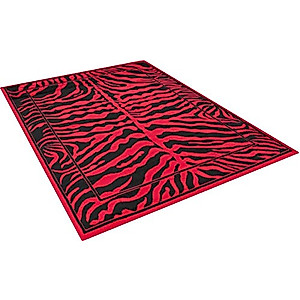 Modern Animal Print Skin Red & Black Area Rug Zebra Bordered African Carpet (5’ 3” X 7’ 5”)