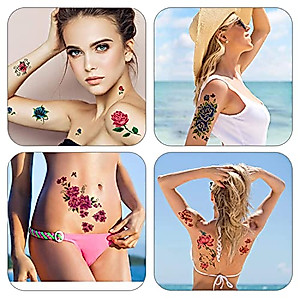 PHOGARY 24 pieces Women Temporary Tattoos (Large Flowers), Bright Colored Fake Tattoo Stickers (Water Transfer), Waterproof Body Art Sticker for Girls Arms Legs Shoulder Back