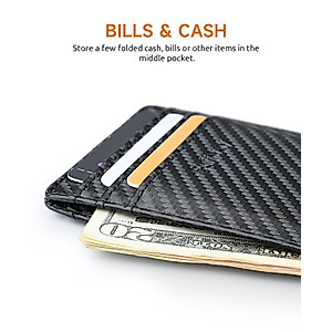 Buffway Mens Slim Wallet, Minimalist Thin Front Pocket Leather Credit Card Holder with RFID Blocking for Work Travel - Atlanta Black