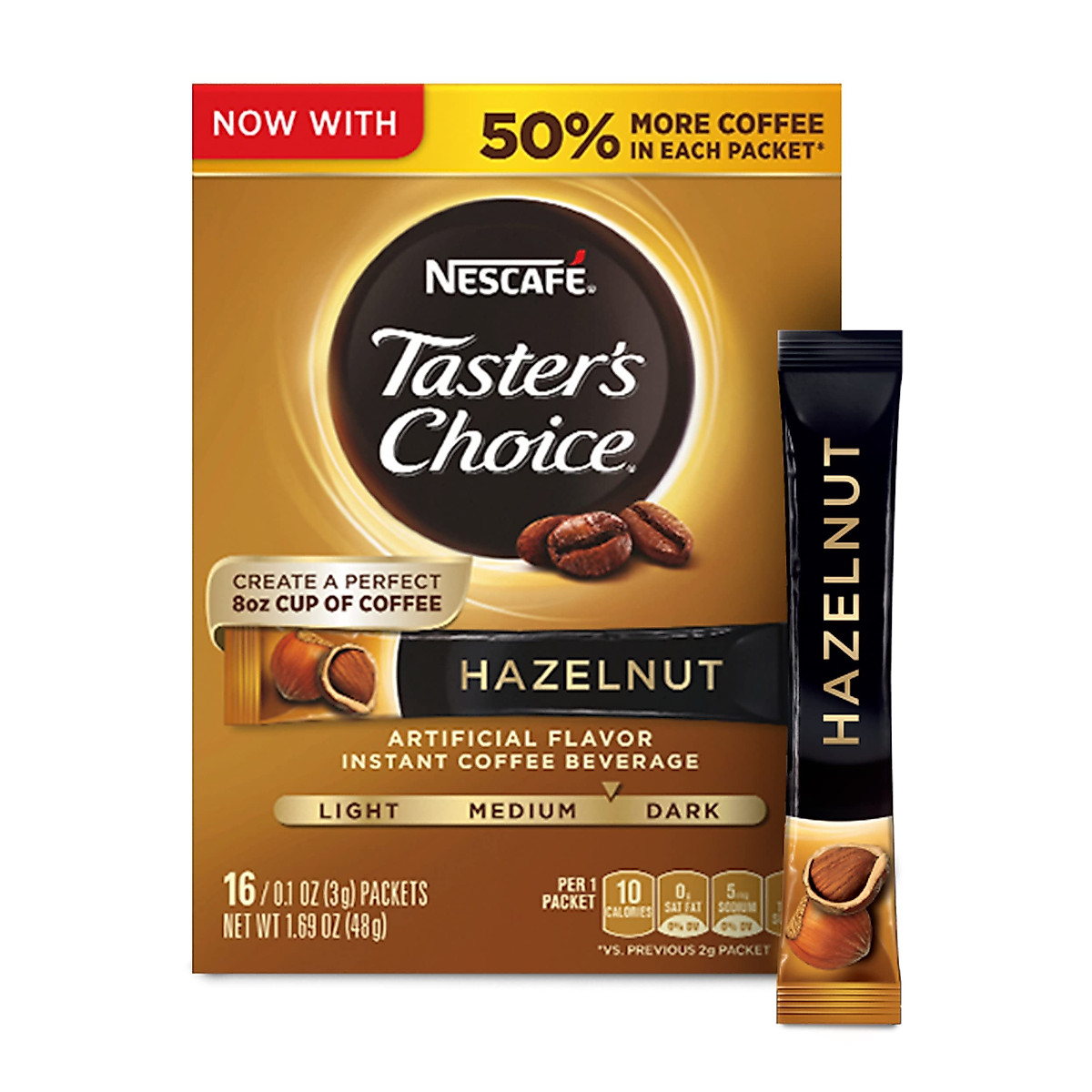 NESCAFE TASTER'S CHOICE Hazelnut Instant Coffee Beverage, 0.1 ounce 16 Count (3 packs)
