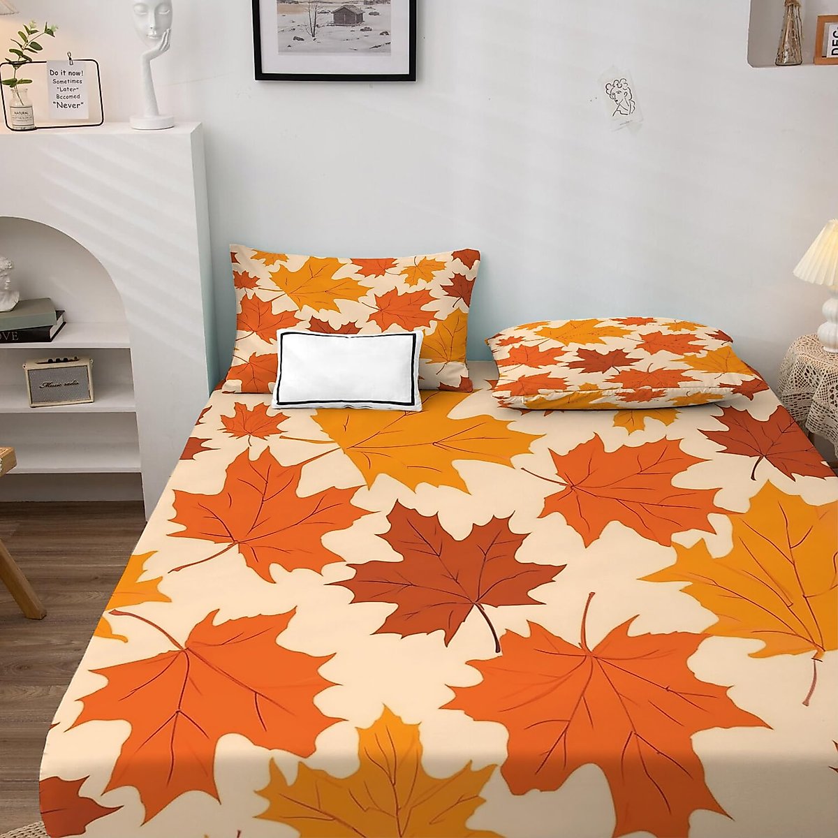 zcsm Fall Leaves Sheets Full Size Sheet Sets - Maple Leaf Bed Sheets, Soft Microfiber & Deep Pocket & Wrinkle Free Patterned Bedding Sheets & Pillowcases, 1 Fitted Sheet, 1 Flat Sheet, 2 Pillow Cases
