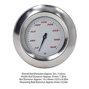 Grill Thermometer, 3 Inch Stainless Steel Kitchen BBQ Smoker Thermometer Gauge, 50 to 450℃ Integrated Design for Commercial and Residential Use