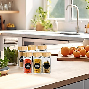 moniko 12 Pcs Glass Spice Jars with Labels, 4 oz Seasoning Containers with Bamboo Lids, Square Seasoning Storage Bottles for Kitchen, Cabinet, Spice Rack