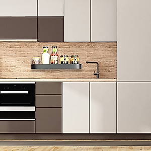 Shower Caddy Black Bathroom Shelves Wall Mounted 2 Pack with Towel Rack Spice Rack for Wall No Drilling Rustproof Space Aluminum for Kitchen Toilet (38cm)