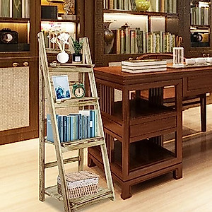 Babion Wood Ladder Shelf, 4-Tier Foldable Plant Shelf, Rustic Brown Indoor Plant Stand, Storage Rack Plant Stand for Home, Bedroom, Bathroom, Office, Industrial Style, Wooden Frame