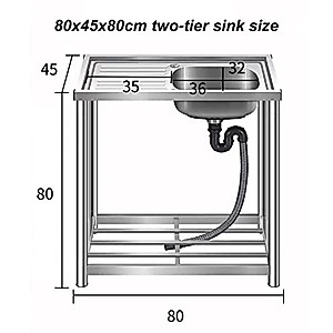 Commercial 304 Stainless Steel Sink Free Standing Single Bowl Commercial Restaurant Kitchen Sink with Left Drainboard Storage Shelve Faucet 1 Compartment Restaurant Kitchen Sink fo