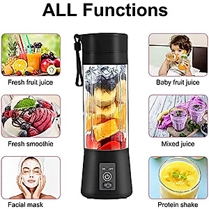 Portable Blender, Personal Mixer Fruit Rechargeable with USB, Mini Blender for Smoothie, Black
