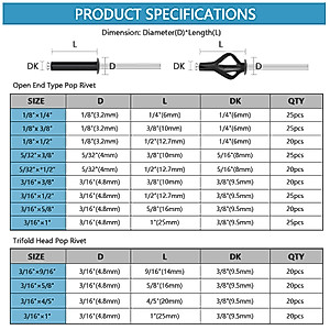 280pcs Black Pop Rivets Assortment Kit, SUVICTONG Aluminum Blind Rivets, (1/8" 5/32" 3/16") 13 Sizes Tri-fold Exploding Pop Rivet with Reinforced Label Case for Kayak Marine Boat