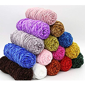 4 Skeins Chenille Yarn, Blanket Yarn for Knitting Chenille Velvet Fancy Yarn for Crochet Weaving DIY Craft Total Length 4×180m (4×190yds, 4×100g) (Purplish Red)