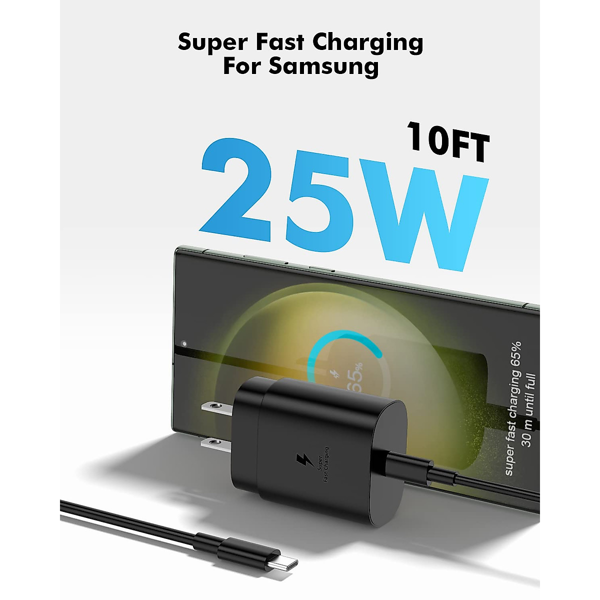 25W Fast Charge Type C Samsung Super Fast Charging 2 Pack with 10FT USB C Cable Charger for Samsung Galaxy S23 Ultra Charger S23/S23+/S22 Ultra/S22+/S22/S21/S20/Z Fold 4,3/Z Flip 4,3 S10/S9/S8