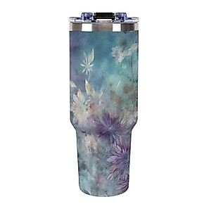 LLUTSNTH 40 Oz Vacuum Tumbler with Violet Handle Leakproof Insulated Tumbler And Green Stainless Steel Travel Mug with Lid And Straw Coffee Cup Cute Water Bottles Cup Holder Friendly