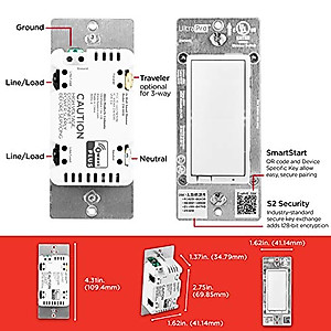 UltraPro Z-Wave Smart Rocker Light Dimmer with QuickFit and SimpleWire, 3-Way Ready, Compatible with Alexa, Google Assistant, ZWave Hub Required, Repeater/Range Extender, White Paddle Only, 39351