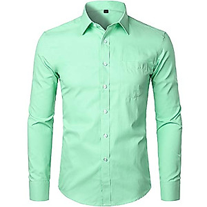 ZEROYAA Men's Long Sleeve Micro Twill Dress Shirt Basic Slim Fit Button Up Business Formal Shirts with Pocket ZYSGCL02 Light Green Medium