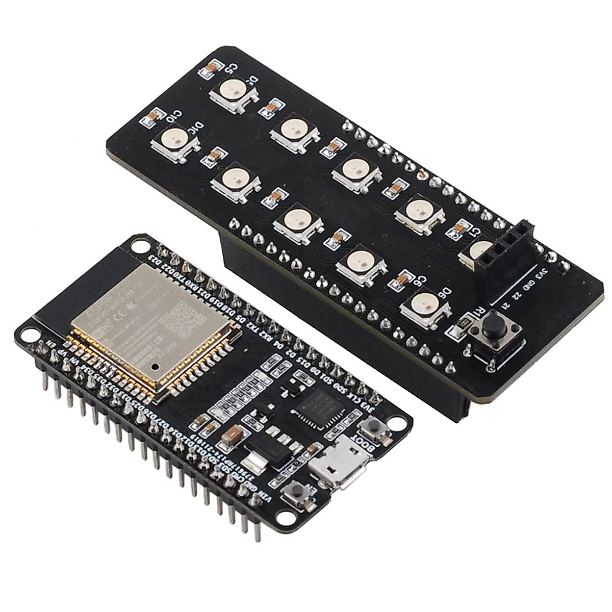 DIYmall ESP32 DEVKIT V1 ESP32-WROOM-32 Development Board + Assembled RGB LED Status Indicator Addressable PCB Shield for Arduino IOT BME280 DIY Project