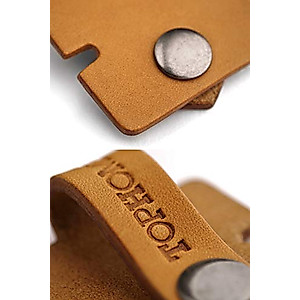 TOPHOME Cord Organizer Earbud Holder Earphones Headphones Winder Keeper Earbuds Case Storage Wrap Headset Genuine Leather Cable Organizer, Orange Yellow