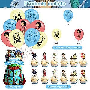 VERSAINSECT i Party Decorations,Birthday Party Supplies For Studio Ghibli Party Supplies Includes Banner - Cake Topper - 12 Cupcake Toppers - 18 Balloons -50 Studio Ghibli Stickers