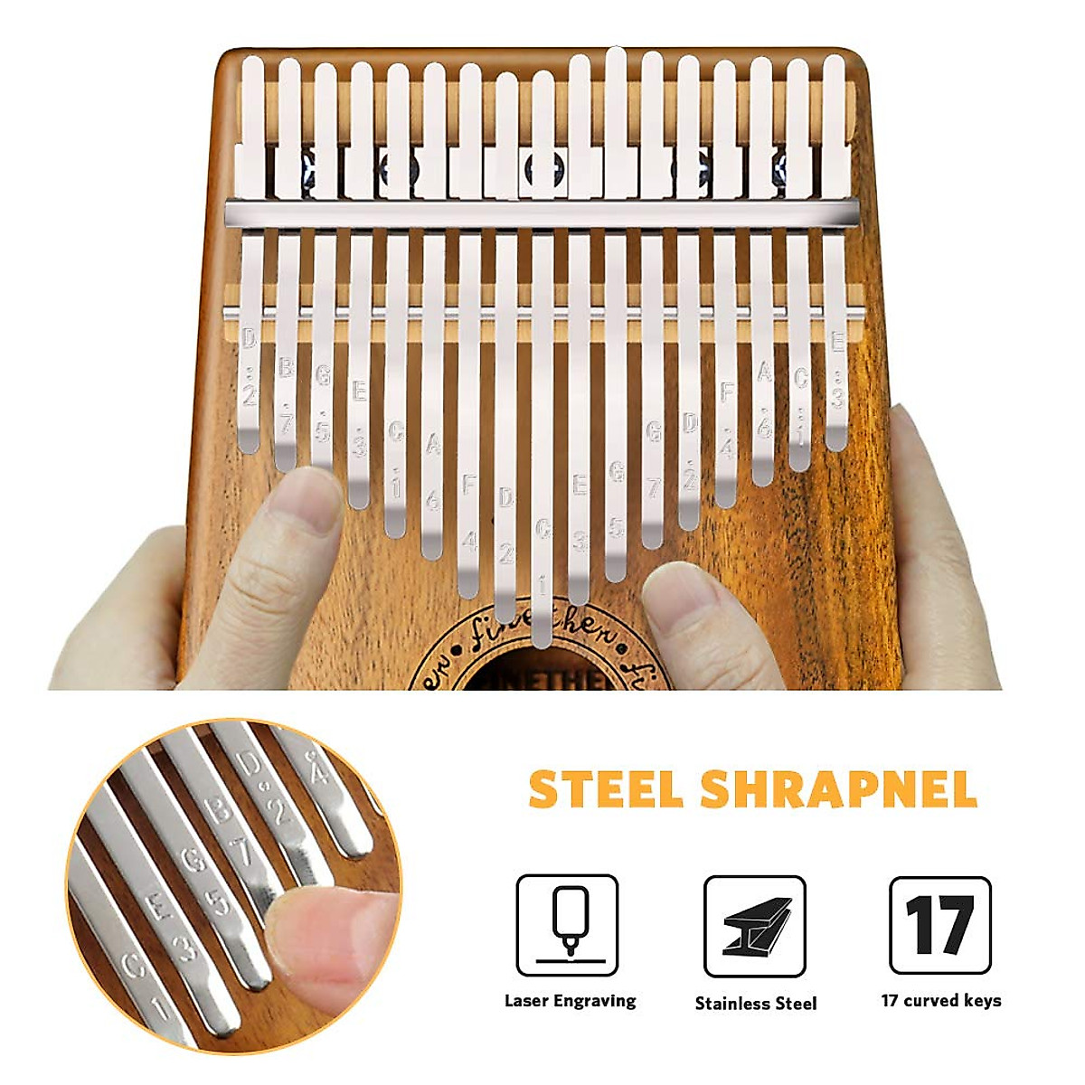 Anordsem Kalimba Thumb Piano 17 Keys, Mbira Finger Piano Koa Wood Body and Ore Metal Tines, Portable Musical Instrument Gifts for Kids and Adults Beginners